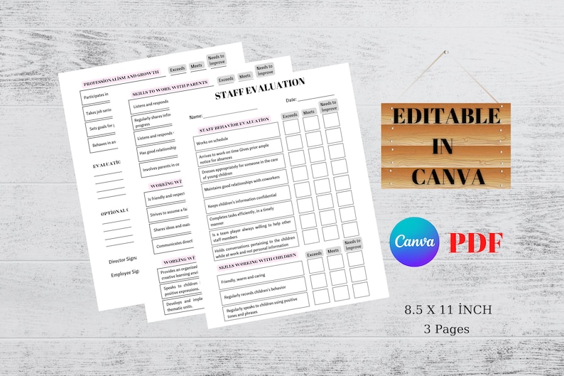 Daycare Staff Evaluation, Editable on CANVA Child Care Center Employee ...