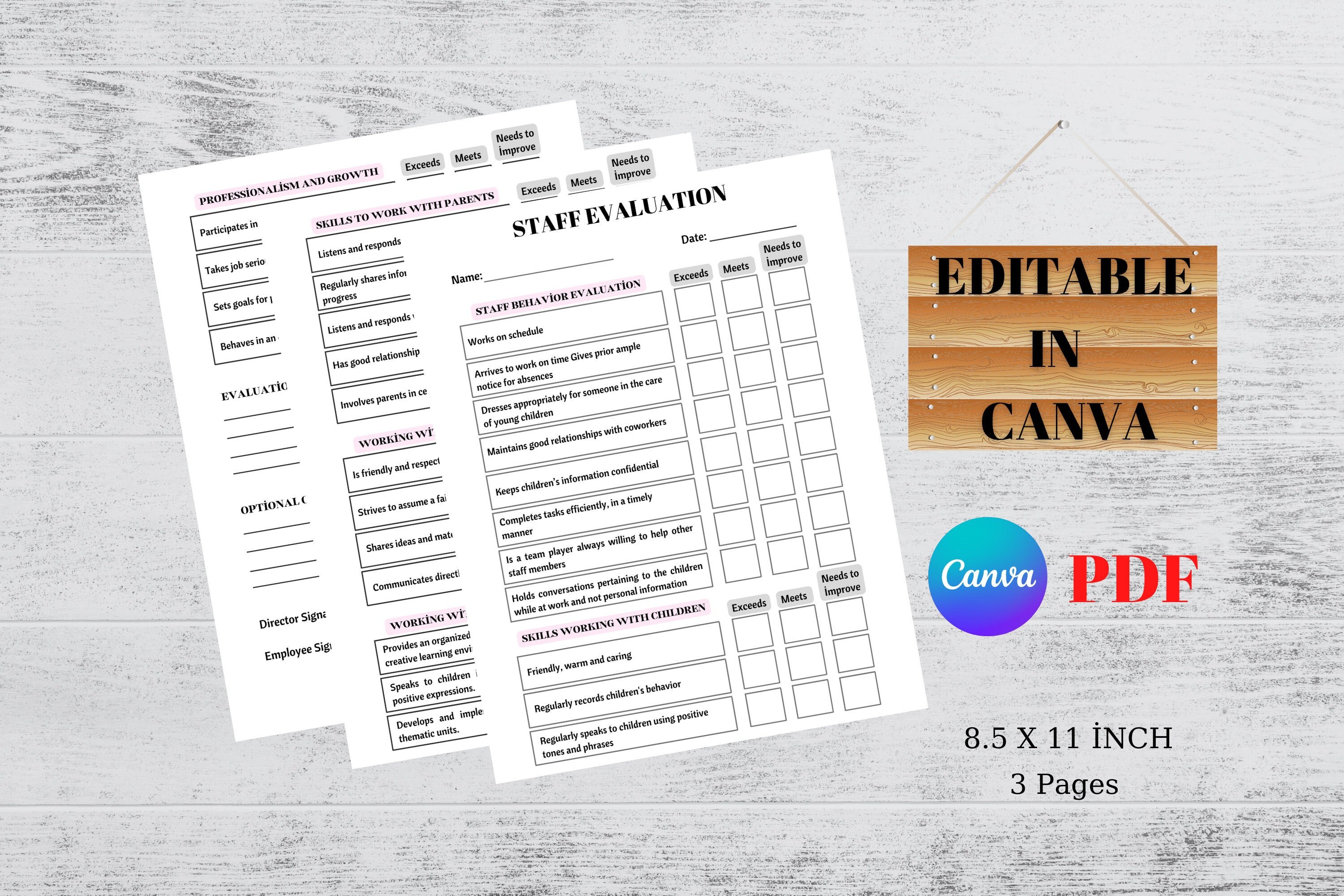 Daycare Staff Evaluation, Editable on CANVA Child Care Center Employee ...