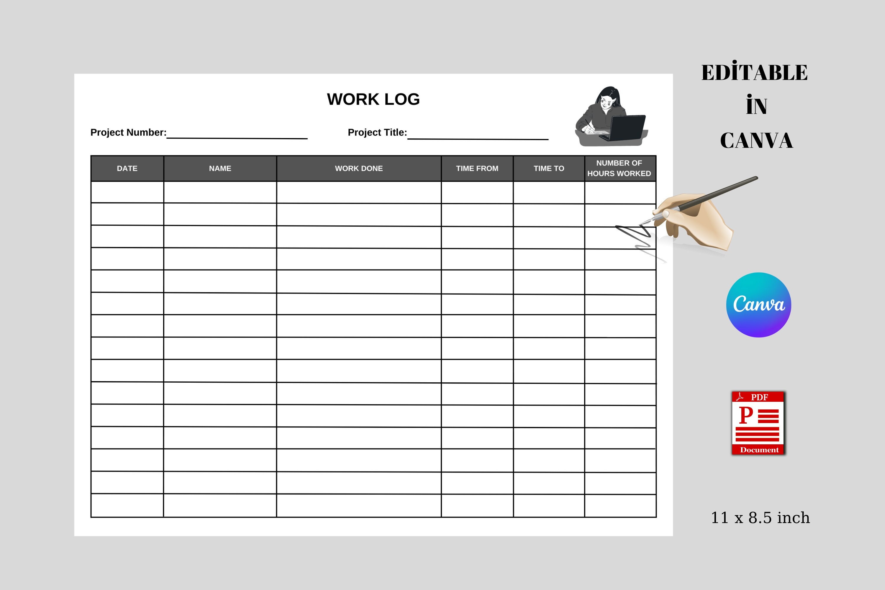 Editable Work Log Template: Time Tracker in Canva (digital Download) - Etsy