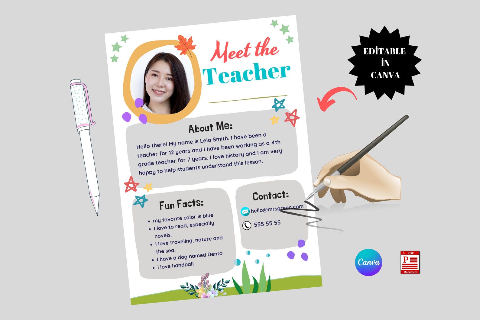 Meet the Teacher Template, Get to Know Your Teacher, Edit on Canva ...