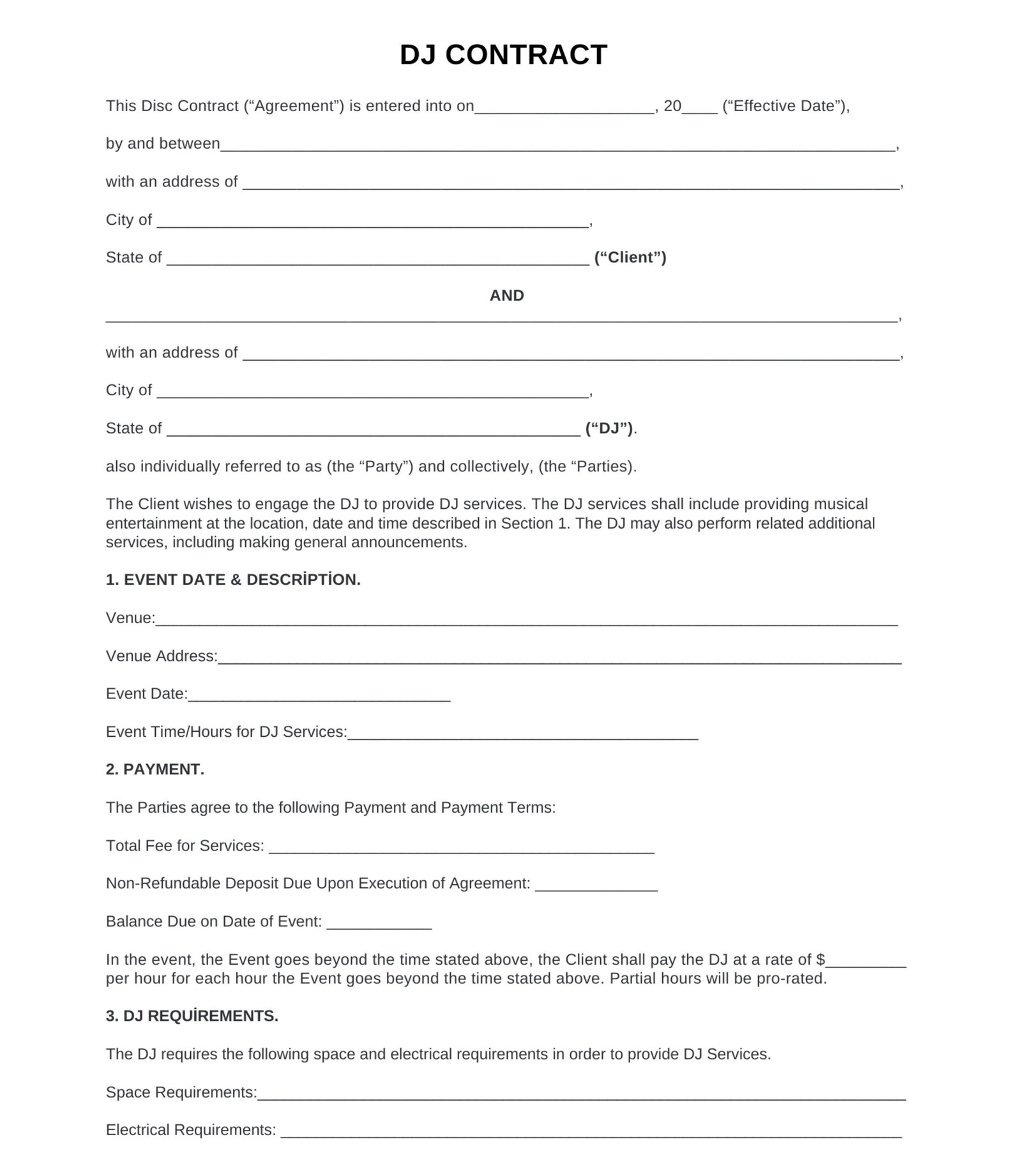 Printable DJ Contract Template: Editable PDF (digital Download) - Etsy