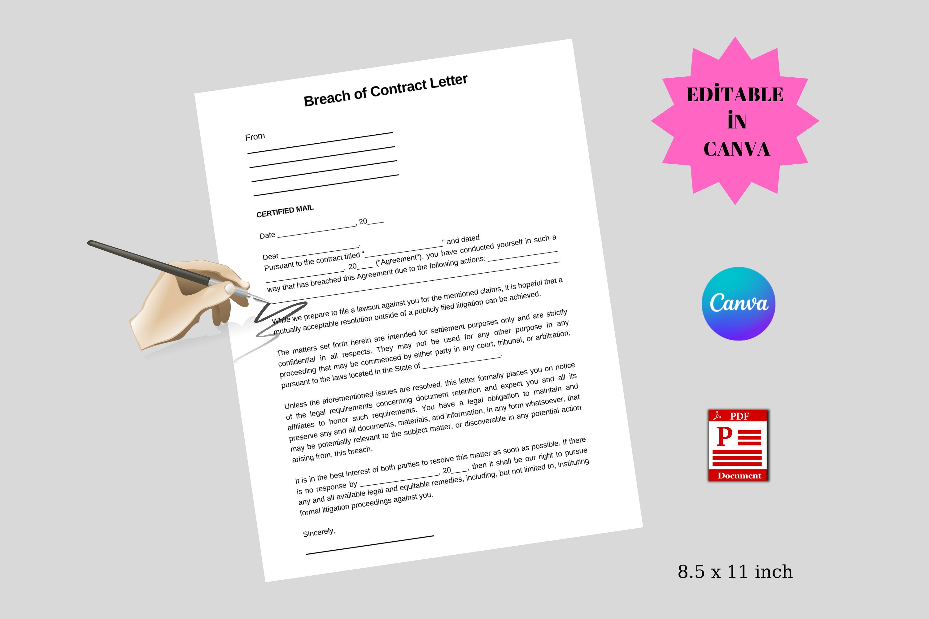 Printable Breach of Contract Template & Demand Letter (PDF) - Etsy