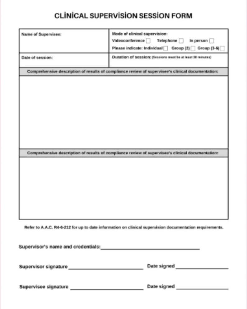 Printable Clinical Supervision Session Form And Hours Log Editable