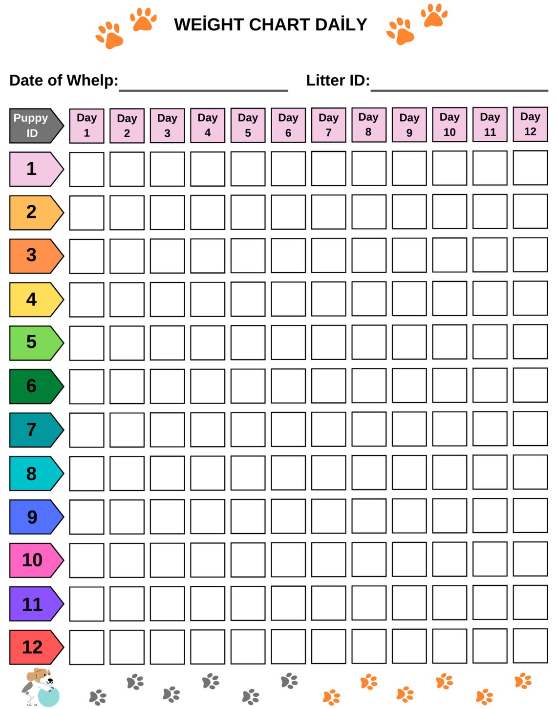 Printable Puppy Whelping Charts: Breeder Record Keeping (canva Editable ...
