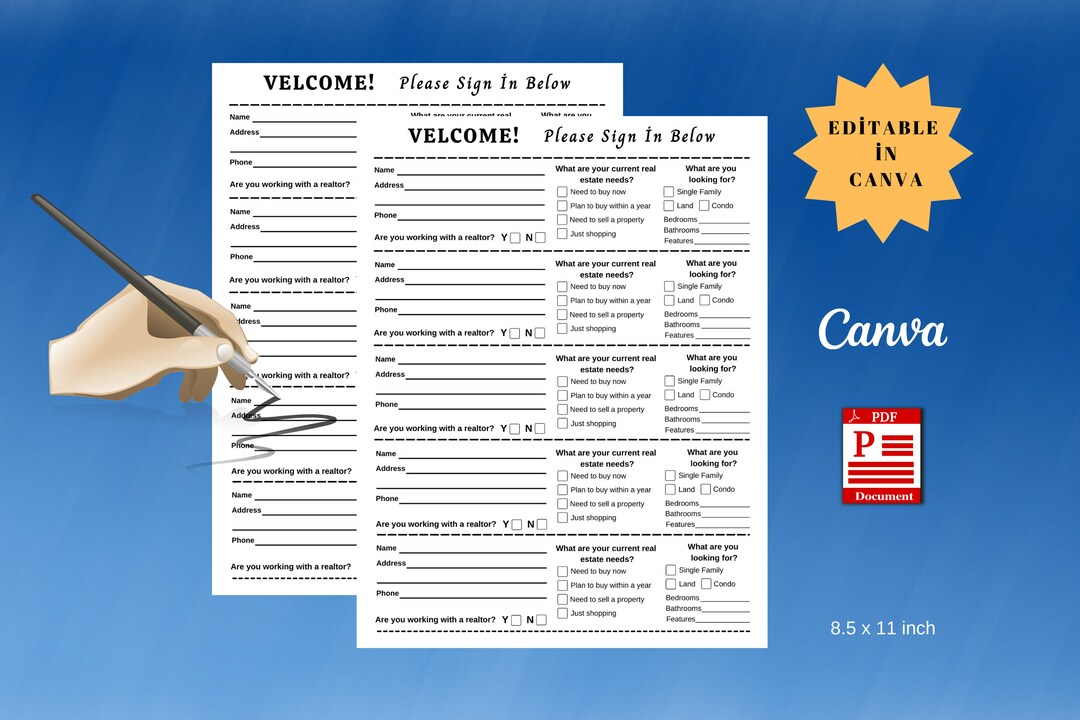 Open House Sign-in Sheet, Printable Open House Sign in Template - Etsy