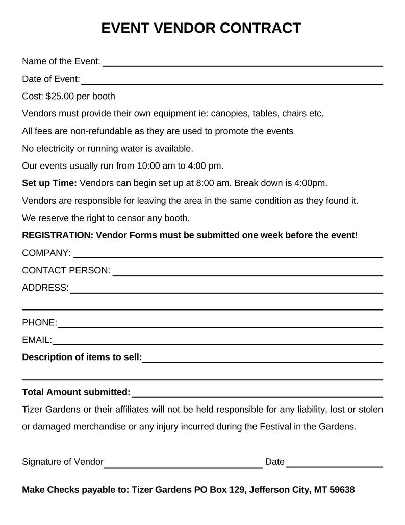 Printable Event Vendor Contract: Editable Template (PDF, Word, Canva ...