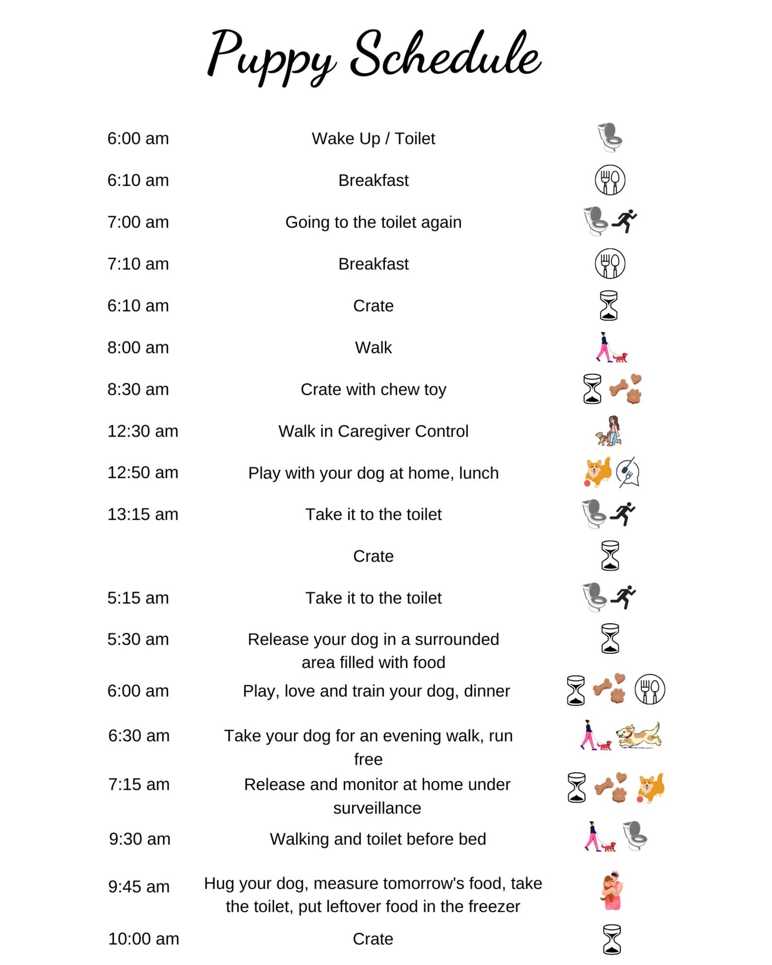 Customizable Puppy Schedule, Printable Daily New Dog Routine, Digital ...