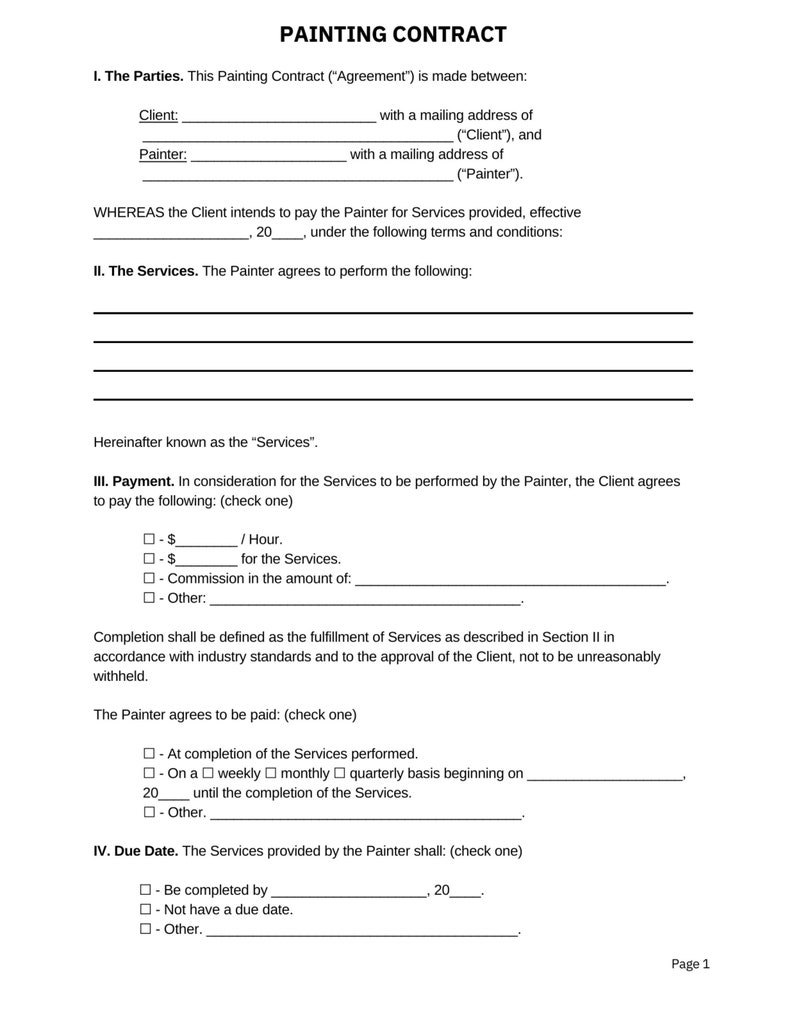 Printable Painting Contract Template: Service Agreement (canva Editable ...