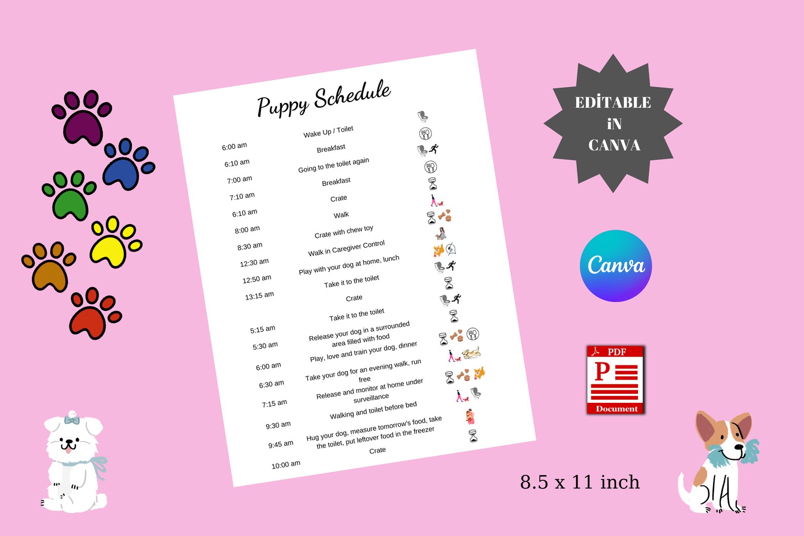 Customizable Puppy Schedule, Printable Daily New Dog Routine, Digital ...
