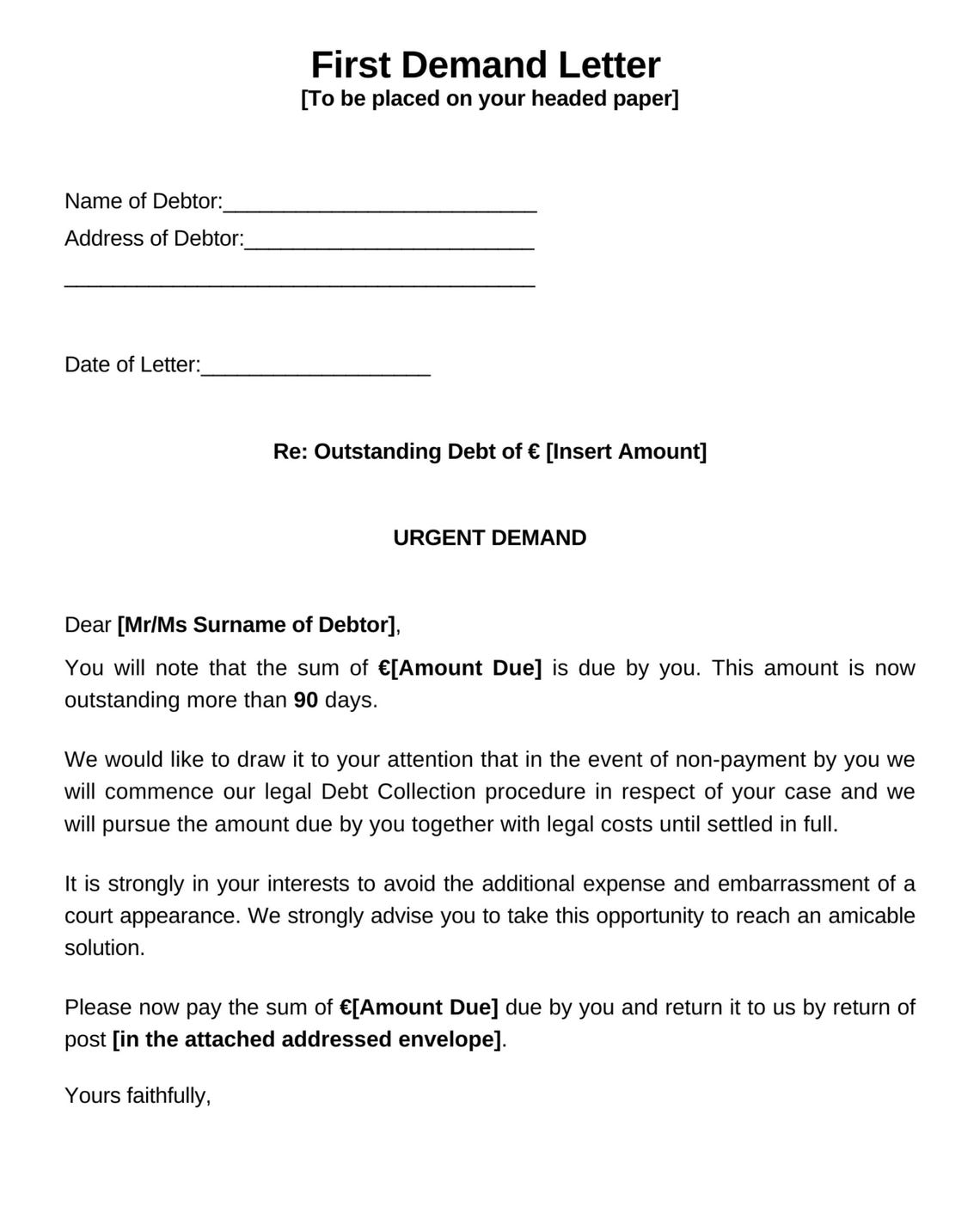 Printable Demand Letter, Word Template, Canva PDF Personalized - Etsy