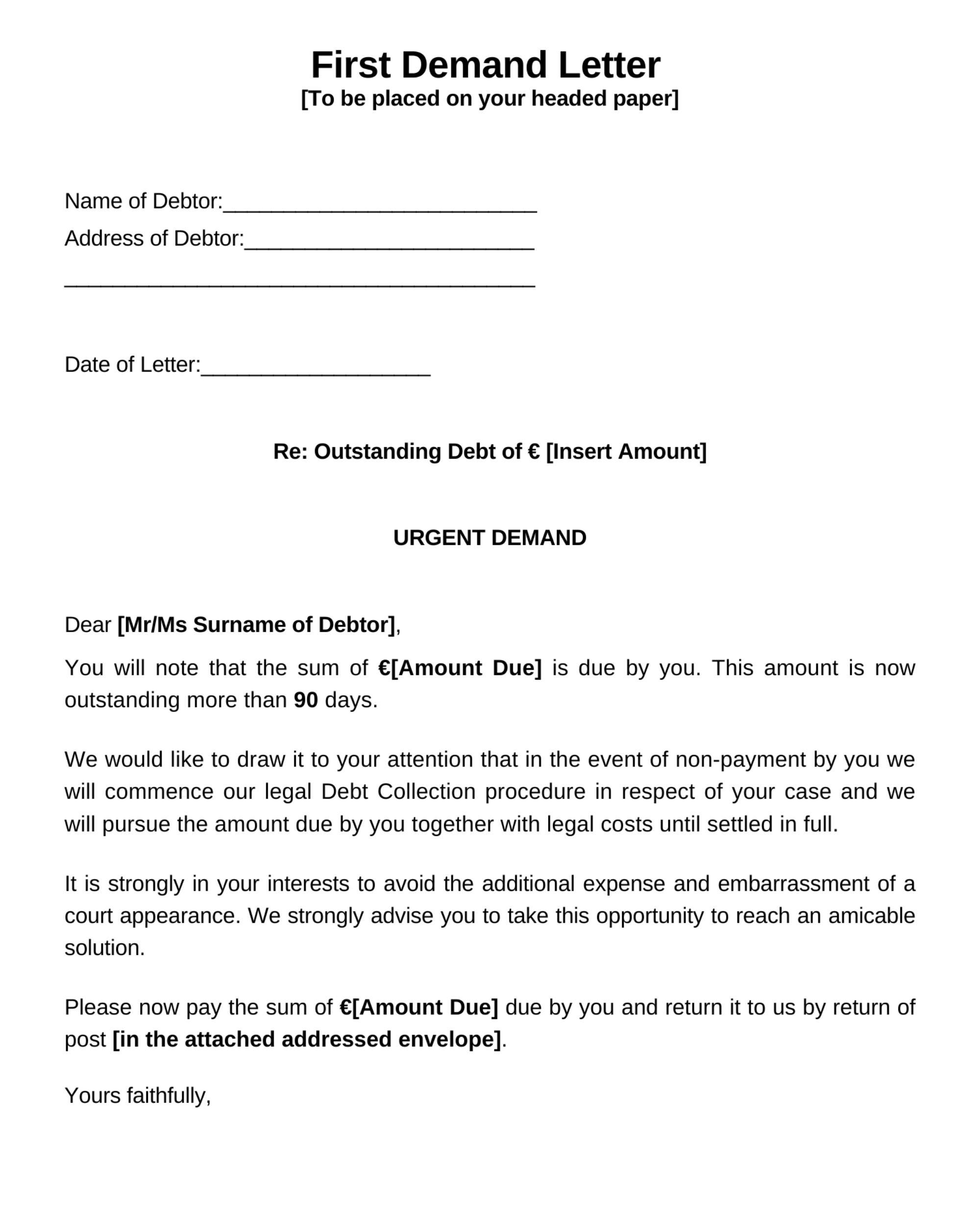 Printable Demand Letter, Word Template, Canva PDF Personalized - Etsy