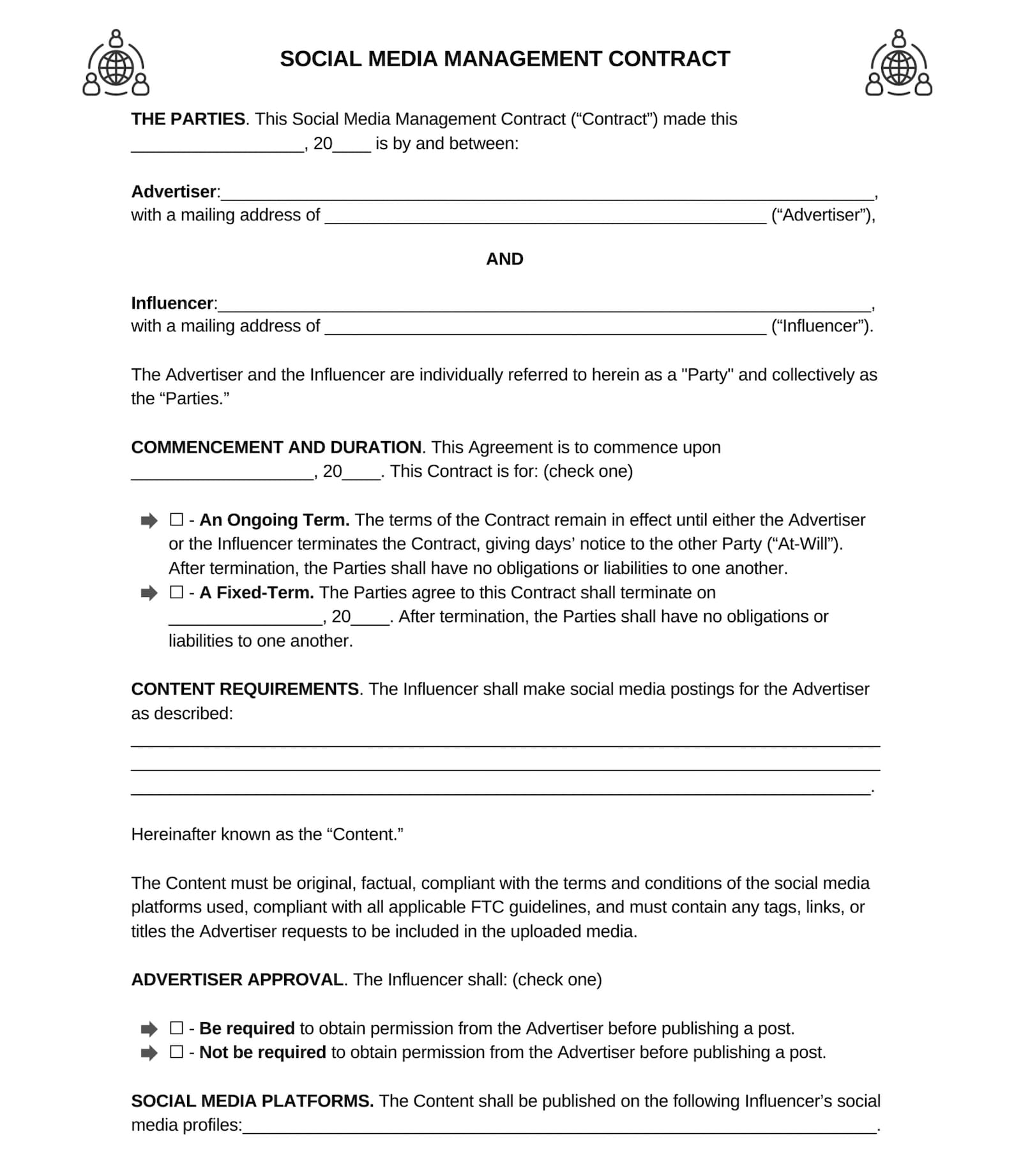 Social Media Manager Contract: Editable Canva Template (PDF Download ...