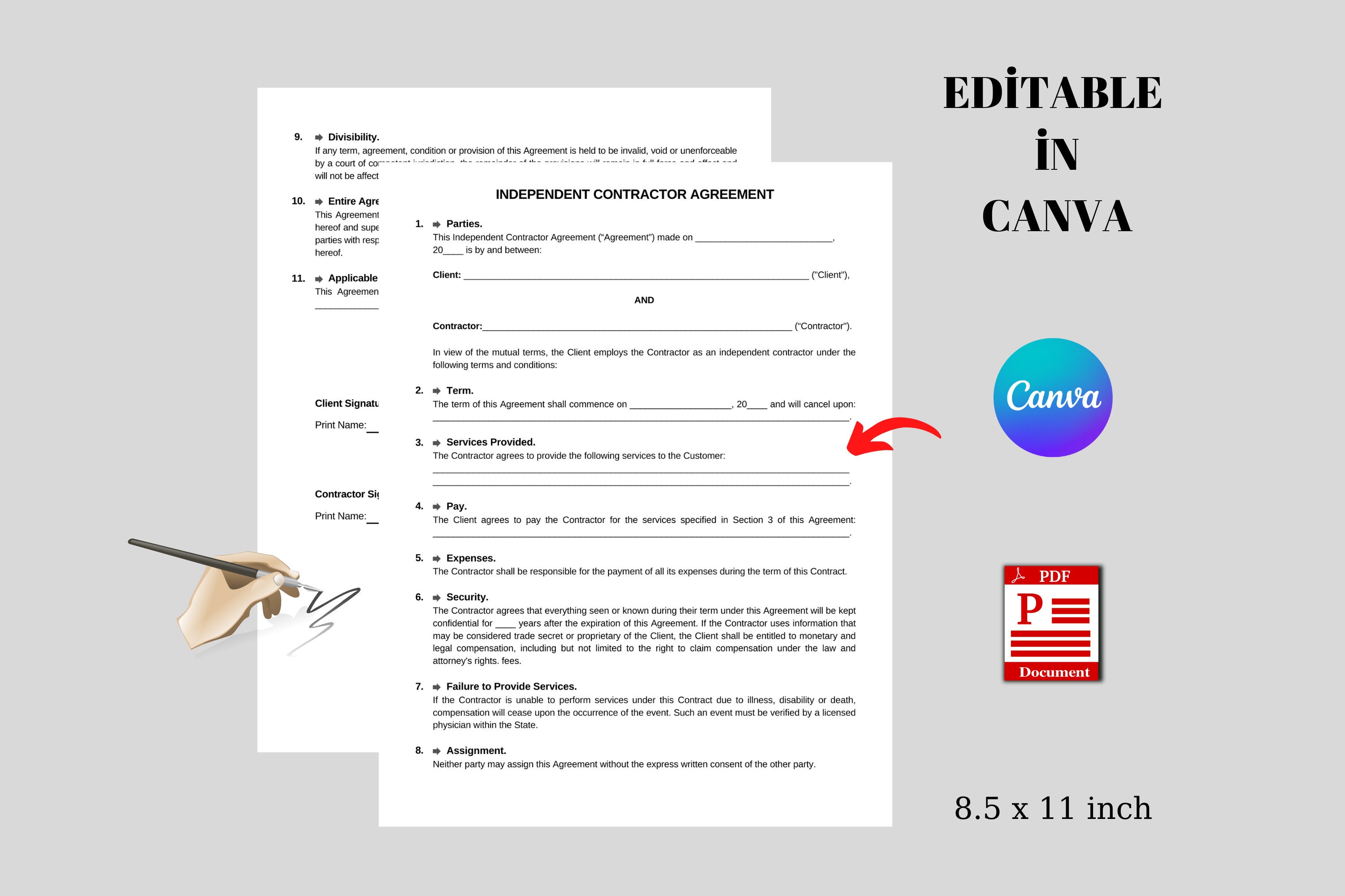 Printable Independent Contractor Agreement, Editable in Canva ...