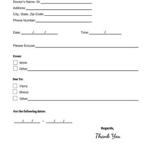 Doctor's Excuse Template, Editable in Canva Medical Office Forms Work ...