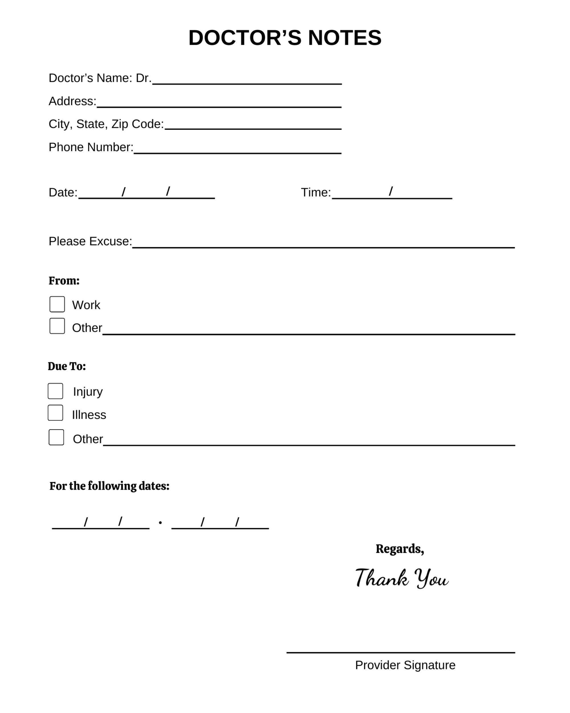 Doctor's Excuse Template, Editable in Canva Medical Office Forms Work ...