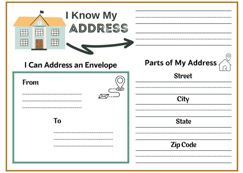 Address Kids Activity Printable, Address Practice Homeschool Editable ...