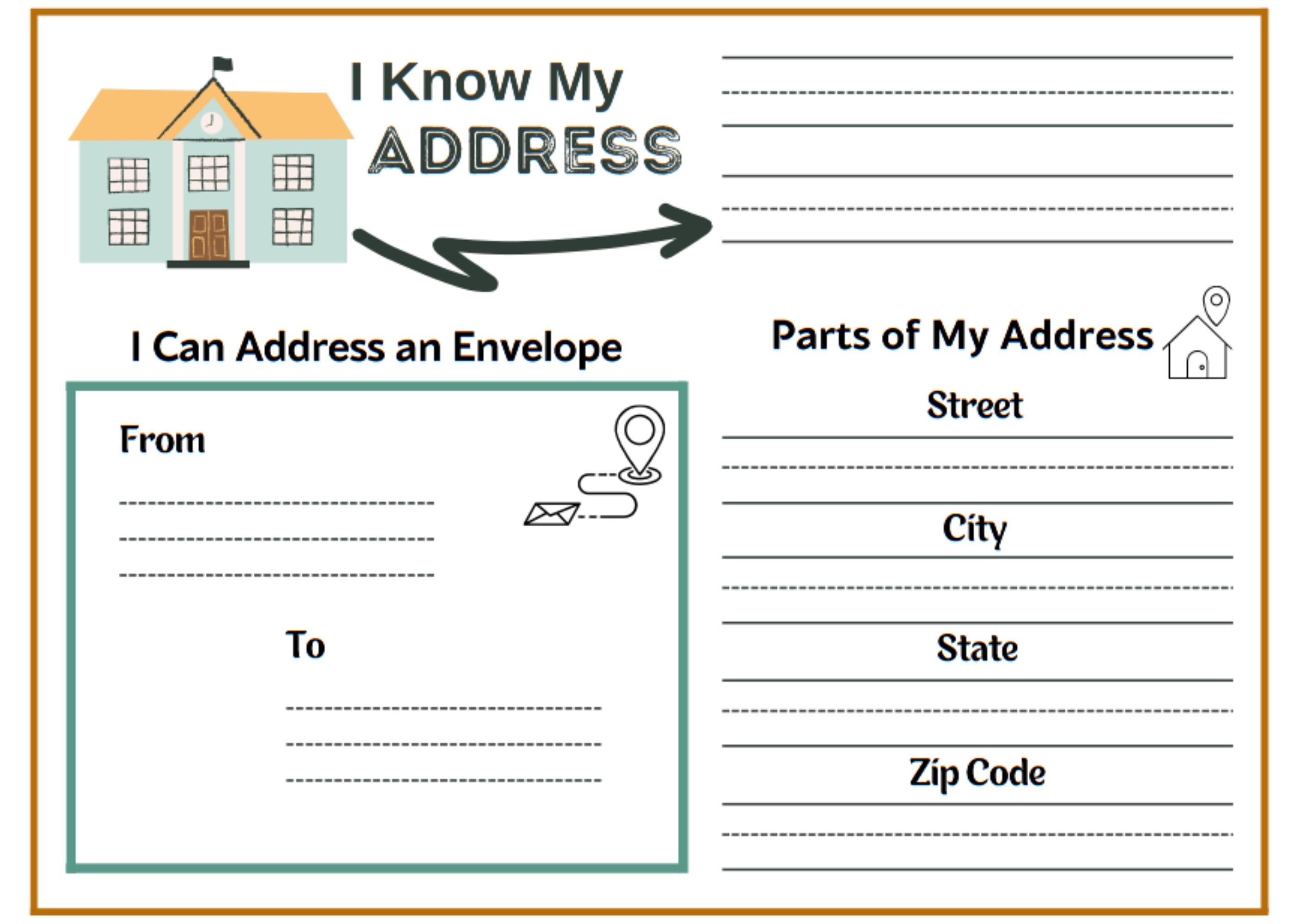 Address Kids Activity Printable, Address Practice Homeschool Editable ...
