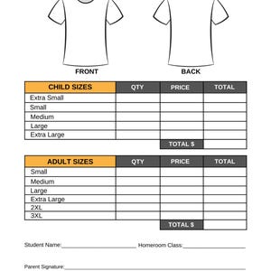 School T-shirt Order Form Template: Editable Canva PDF (digital ...