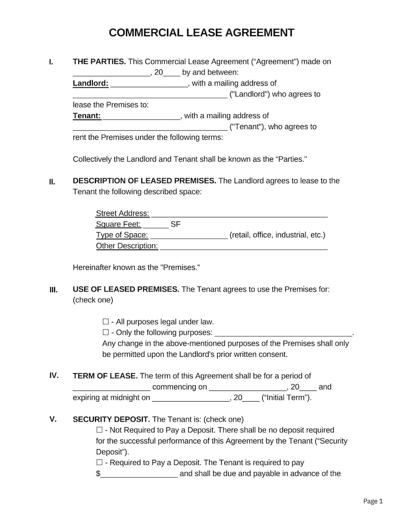 Printable Commercial Lease Agreement: Editable Canva Template (digital ...