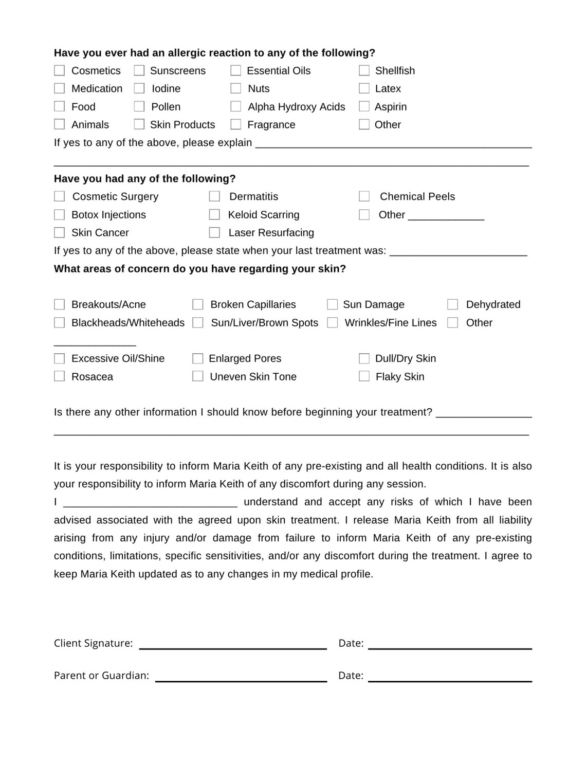 Printable Facial Consultation Form: Client Intake, Editable in Canva ...