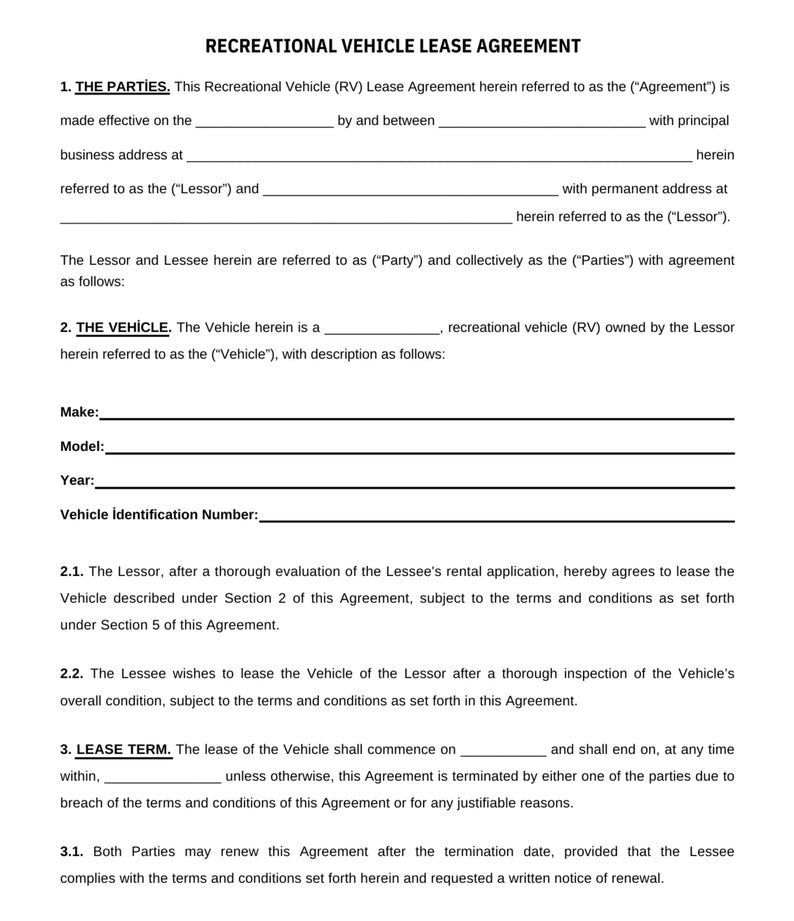 Printable RV Rental Agreement, Short Term Rental RV Camper PDF Digital ...