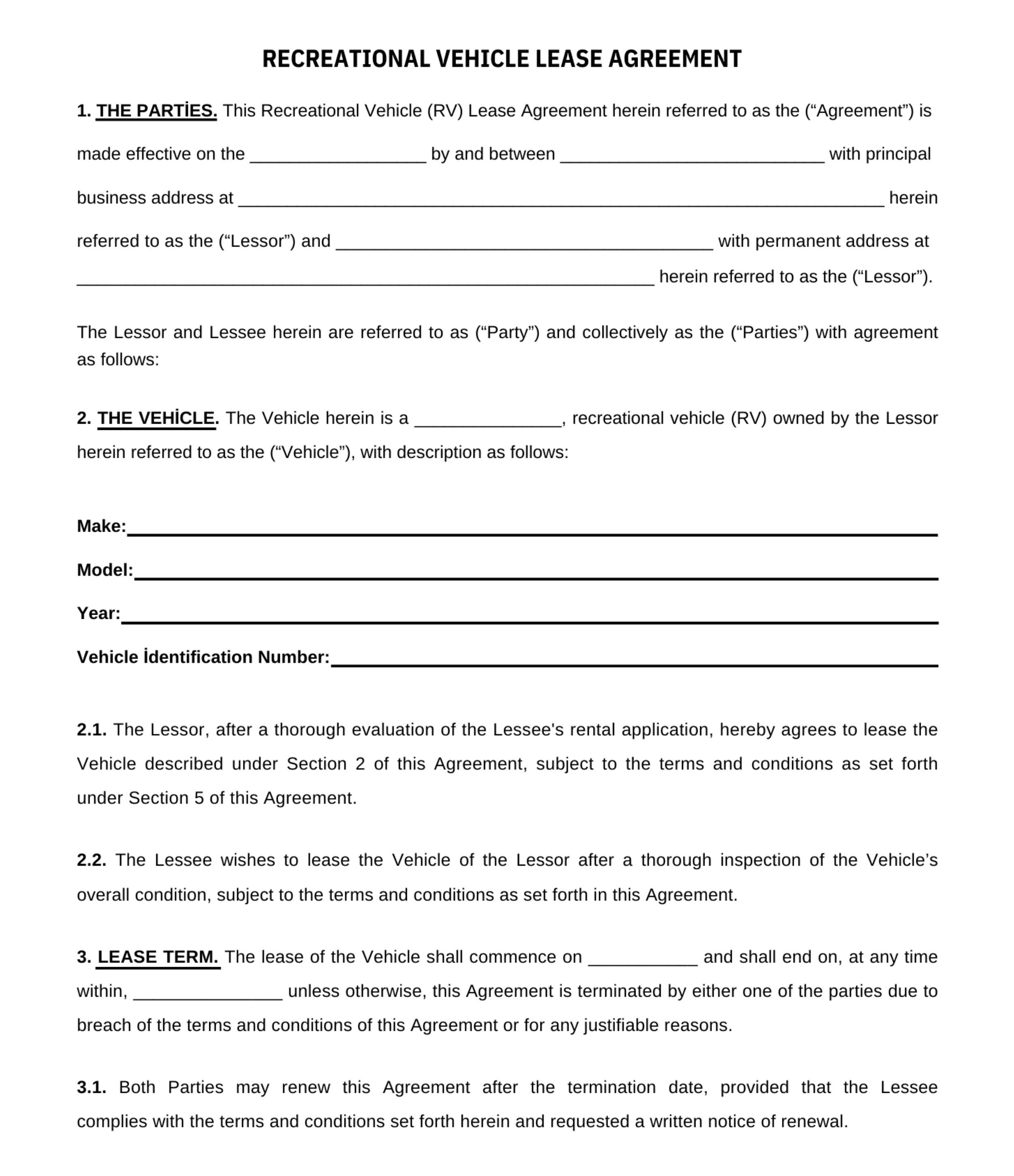 Printable RV Rental Agreement Short Term Rental RV Camper PDF Etsy