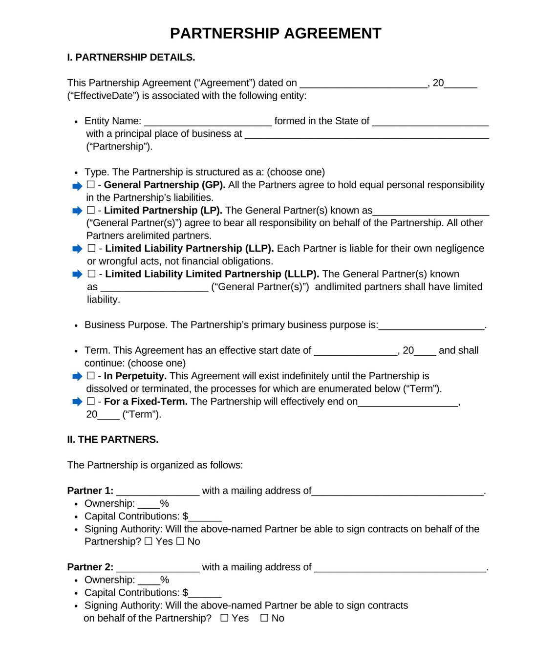 Printable Partnership Agreement Template, PDF Digital Download - Etsy
