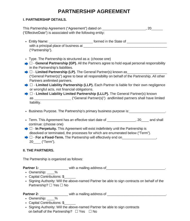 Printable Partnership Agreement Template, PDF Digital Download - Etsy