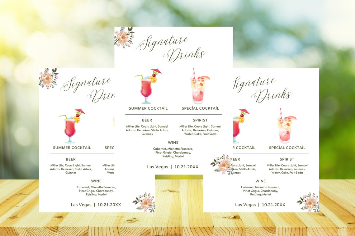 Printable Signature Drinks Template,editable on CANVA Minimalist ...