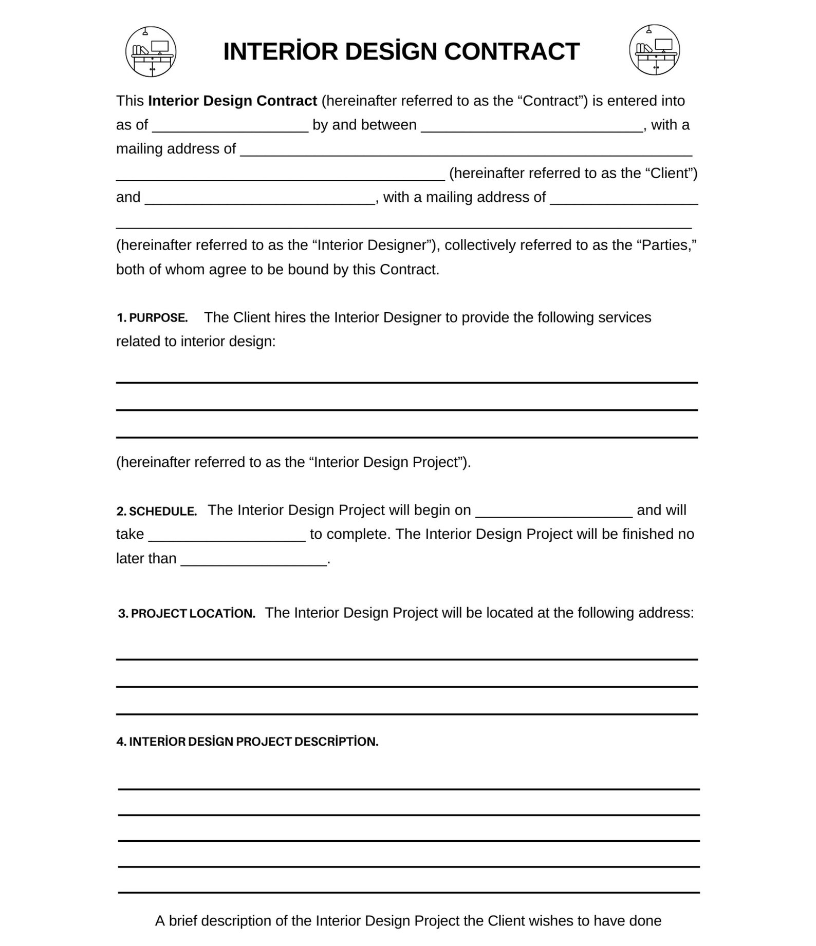 Printable Interior Designer Contract, Interior Design Contract Template ...