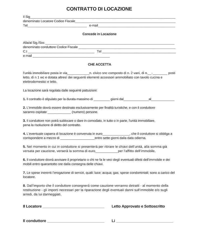 Printable Italian Rental Agreement Template (digital Download) - Etsy ...