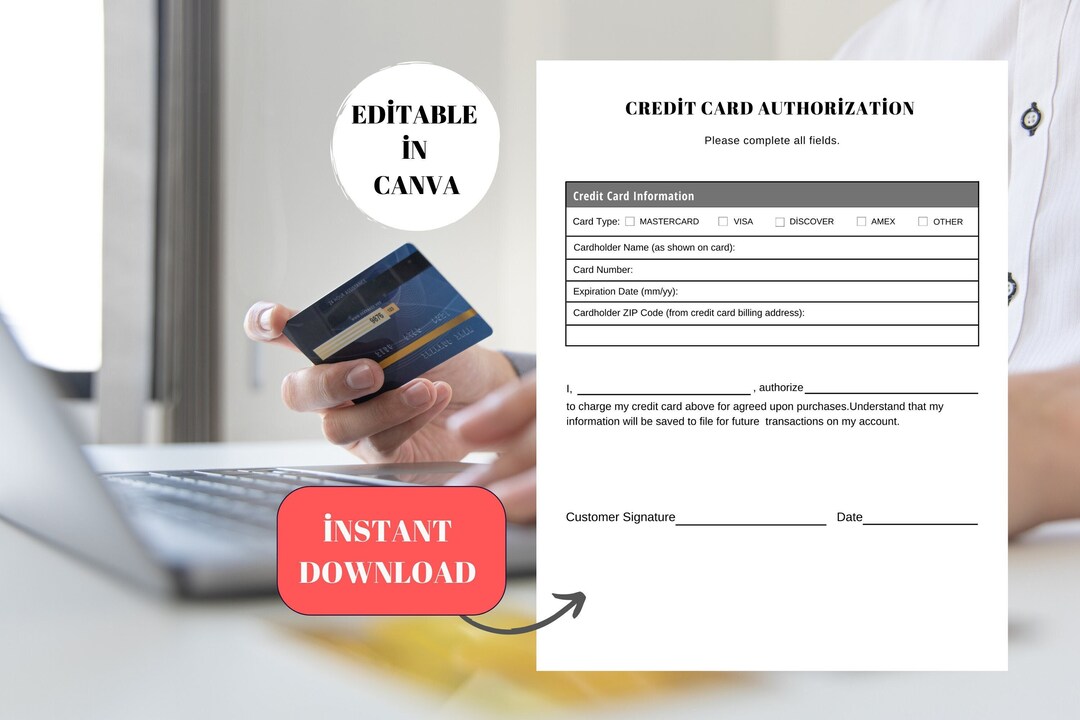 Credit Card Authorization Form: Printable Template (canva Edit) - Etsy