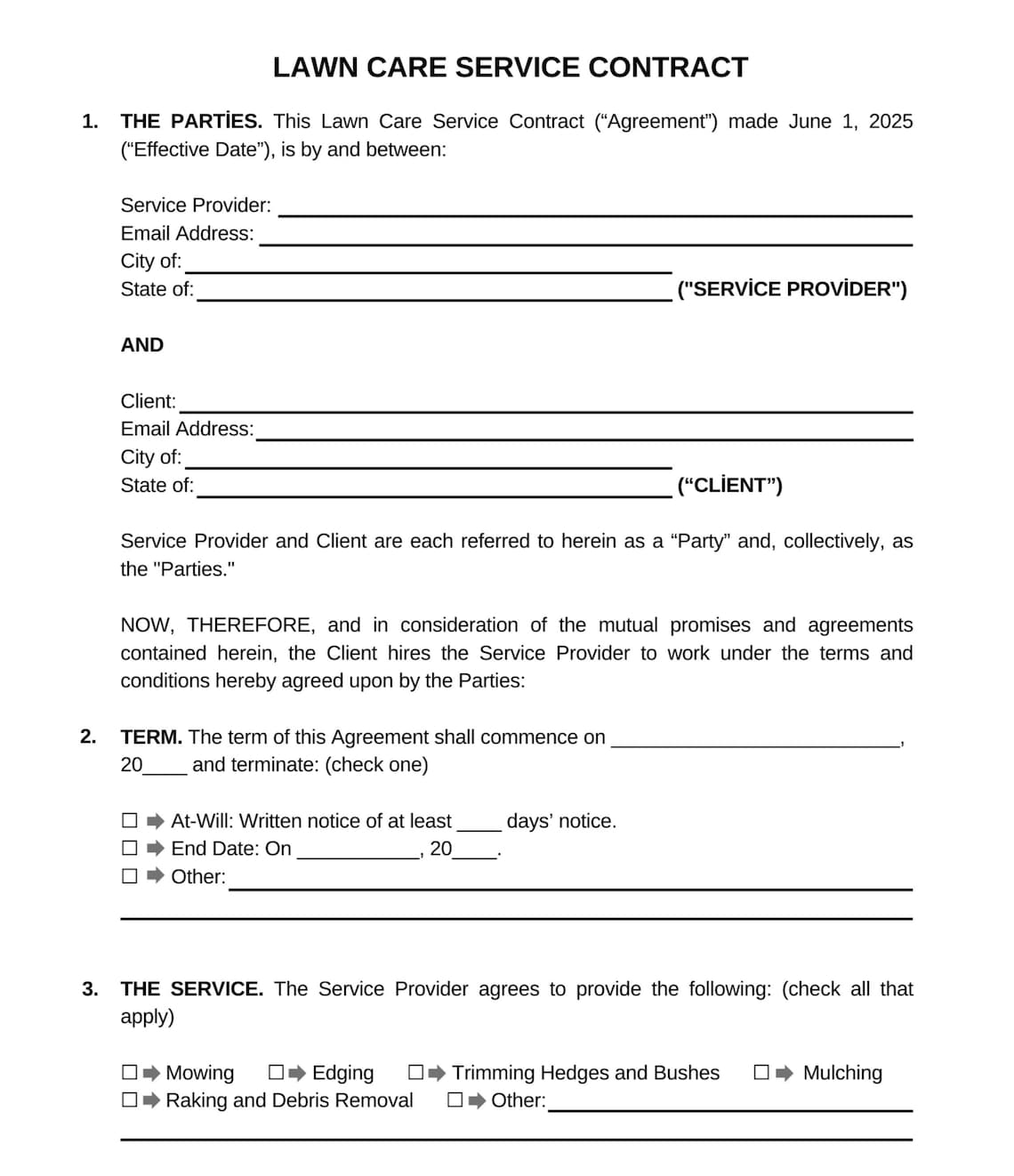 Printable Lawn Care Agreement, Editable in Canva Service Contract ...