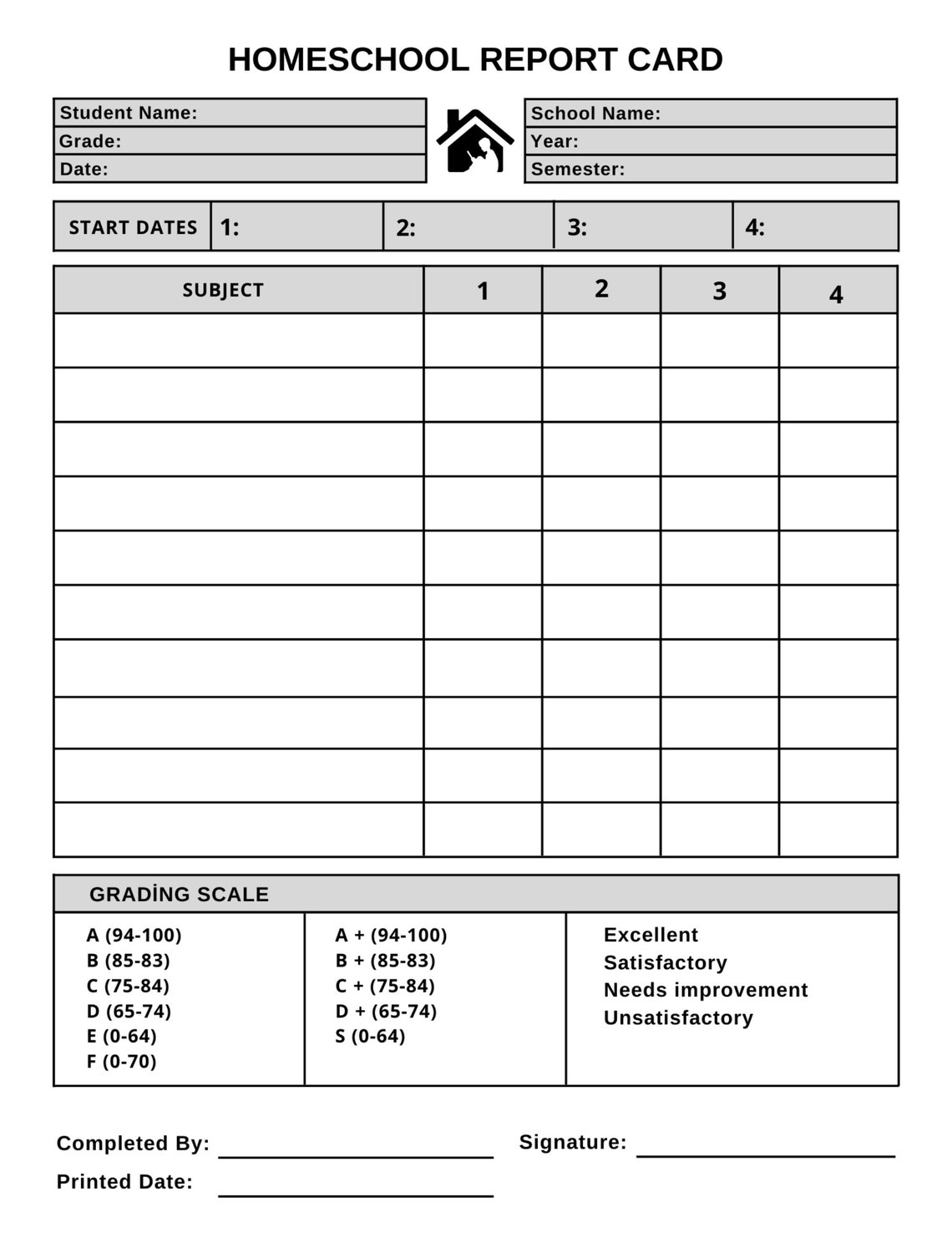 Printable Homeschool Report Card: Simple Gray & White Template (PDF) - Etsy