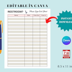 Restroom Sign Out Sheet Printable, Classroom Organization Template - Etsy