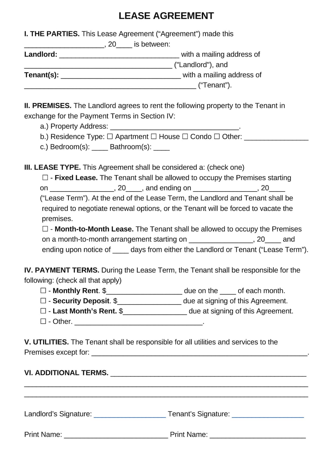 Editable Rental Agreement Template: Printable Lease Contract (digital ...