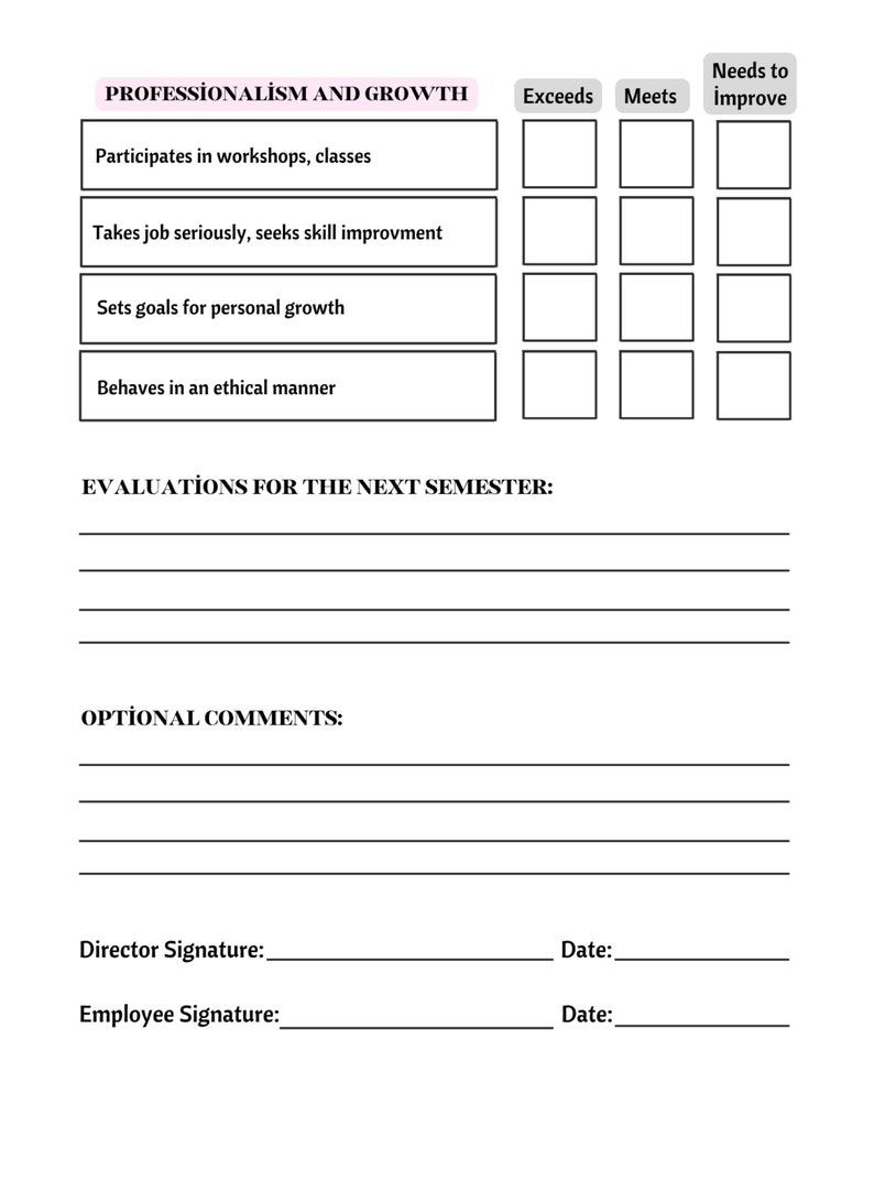 Daycare Staff Evaluation, Editable on CANVA Child Care Center Employee ...