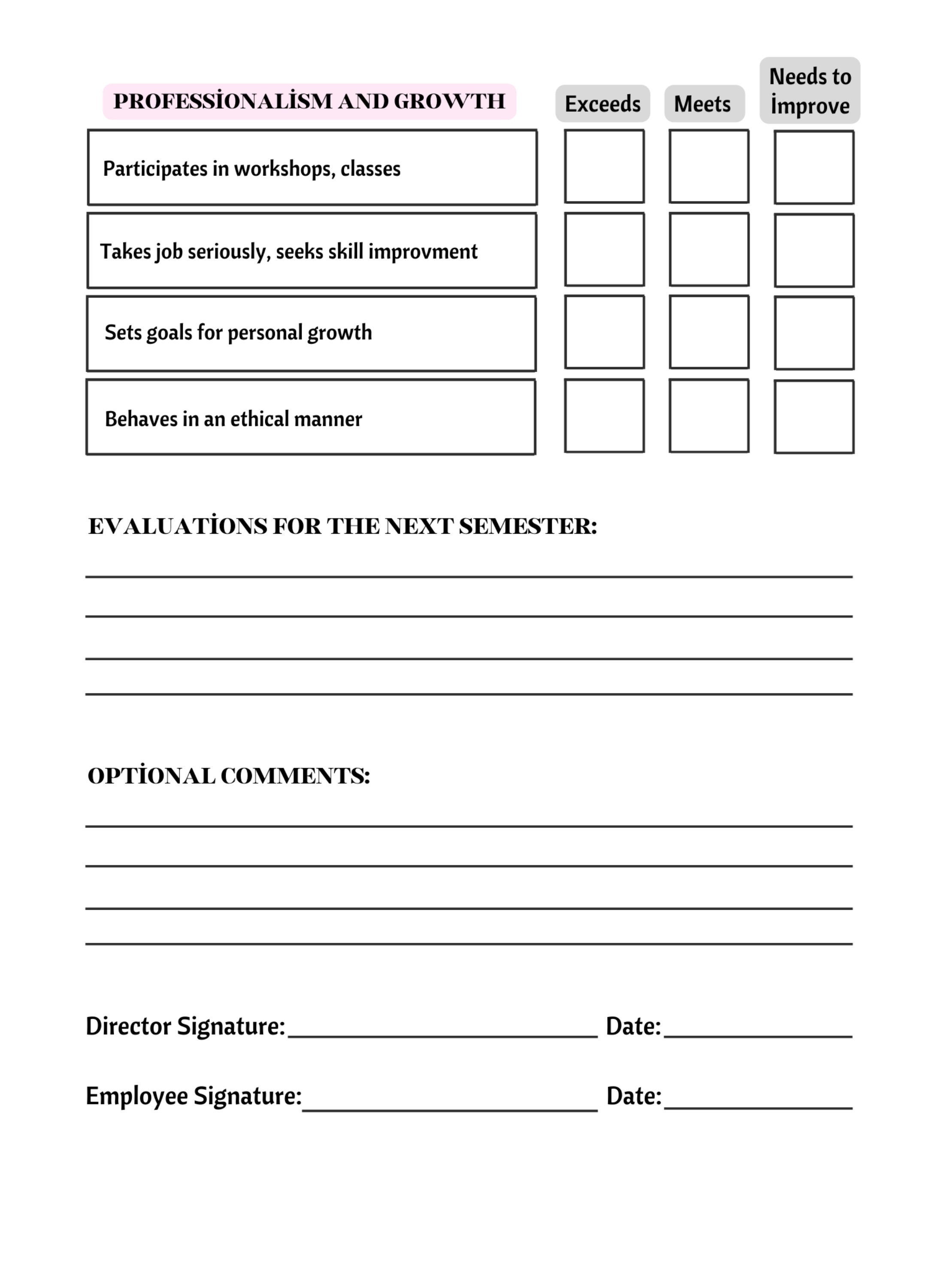 Daycare Staff Evaluation, Editable on CANVA Child Care Center Employee ...