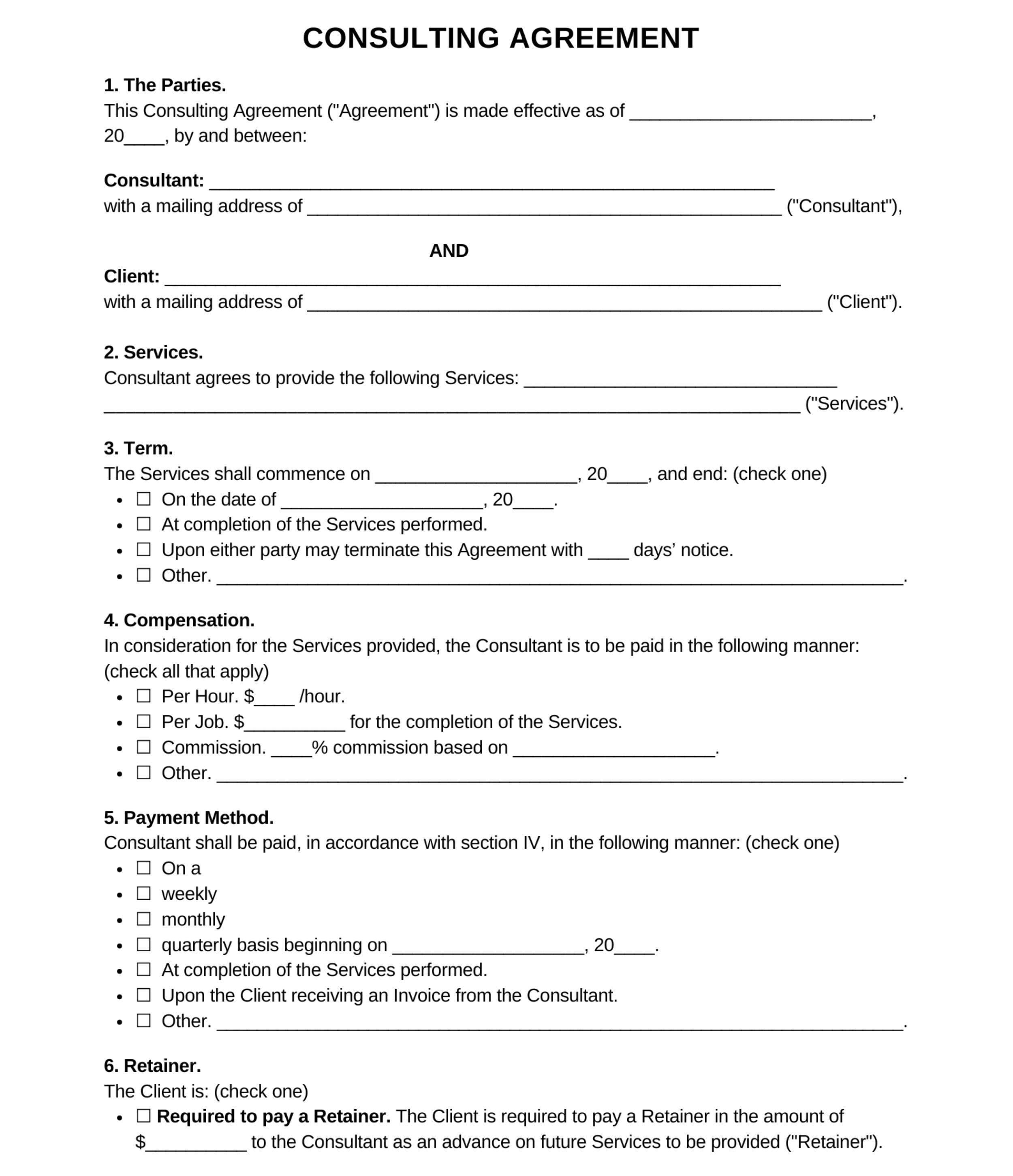 Editable Consulting Agreement Template: 6-page Service Contract ...