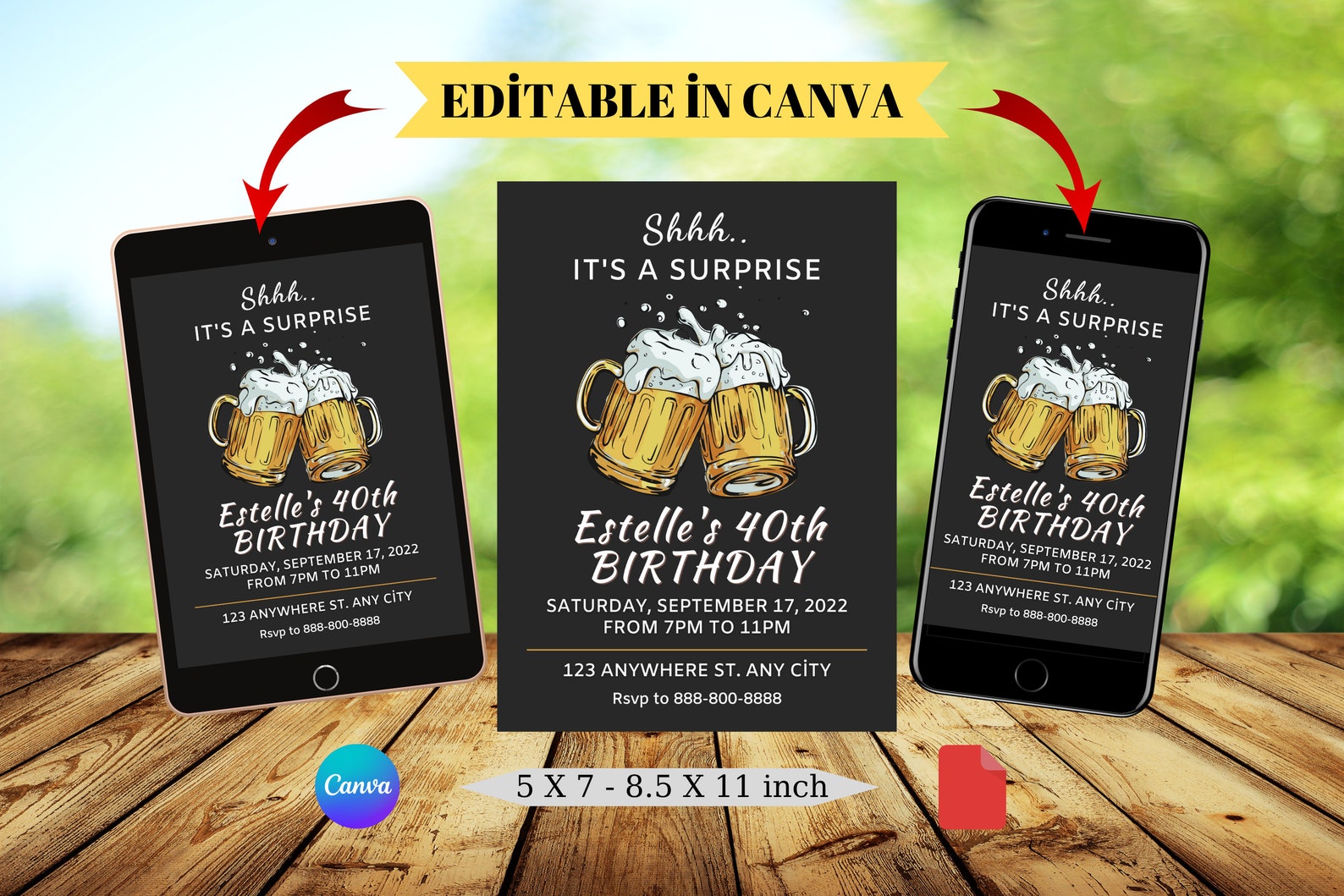 Printable Beer Surprise Birthday Party Invitation, Adult Birthday ...