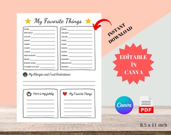 Printable Favorite Things Form - Etsy