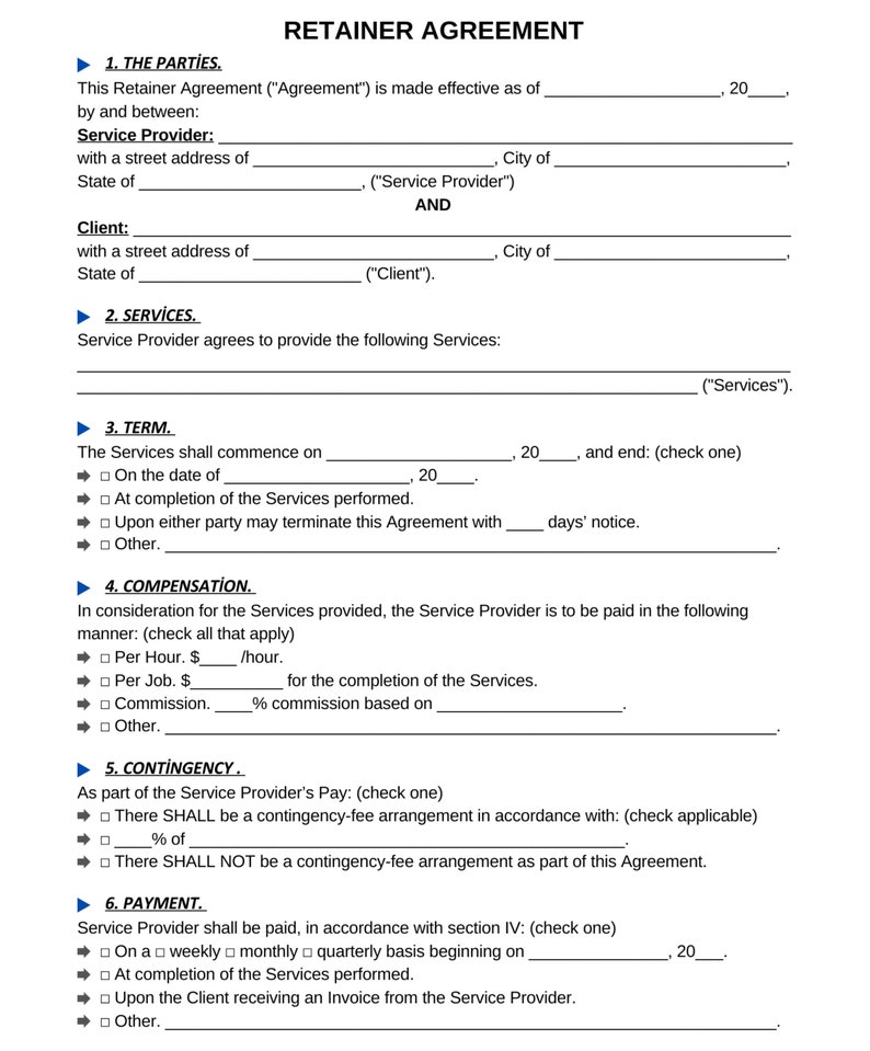 Printable Retainer Agreement Template, Digital Download - Etsy