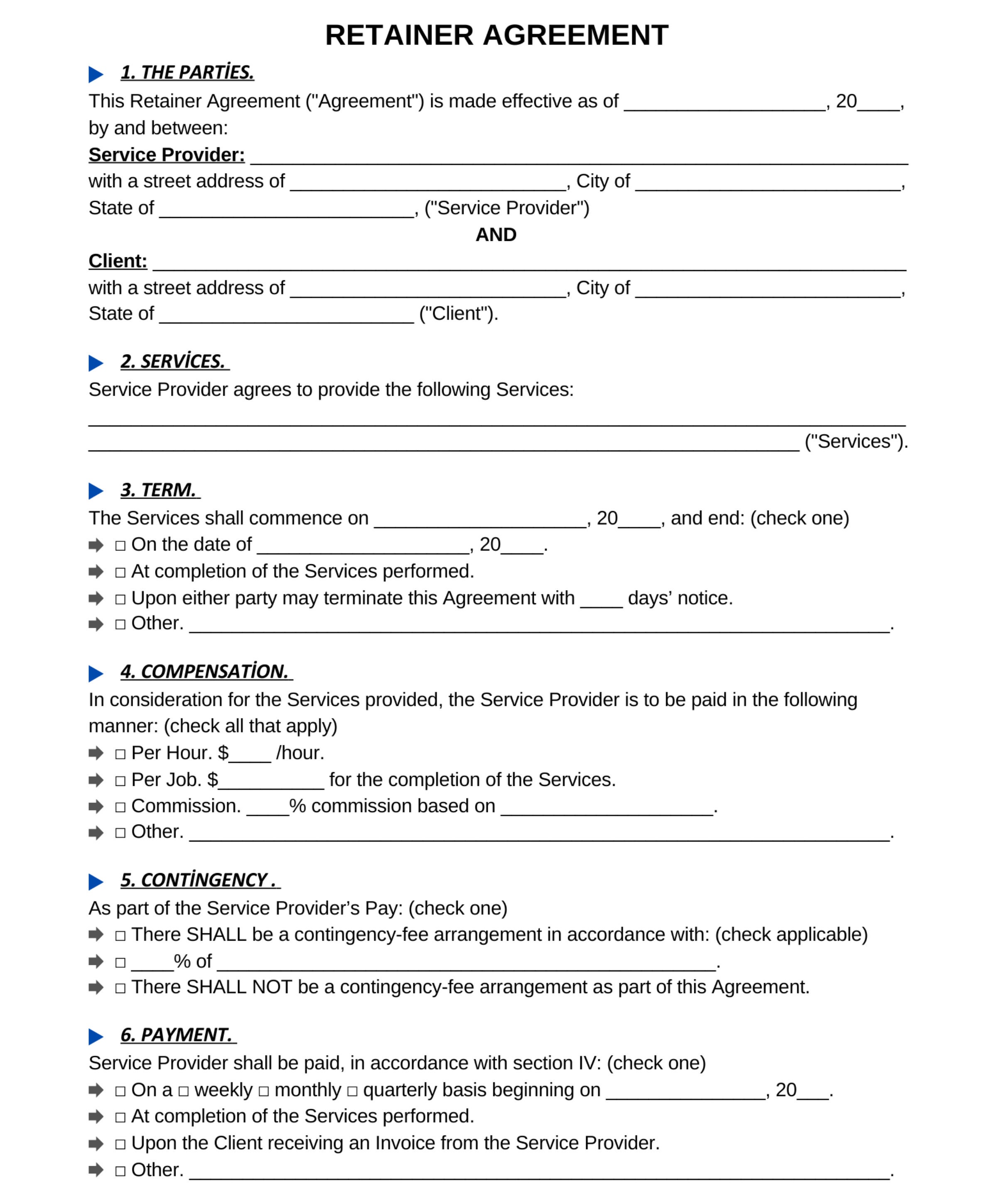 Printable Retainer Agreement Template, Digital Download - Etsy