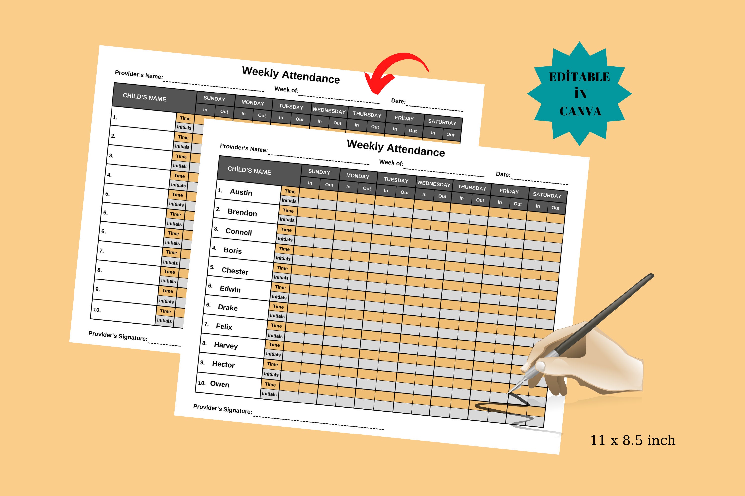 Printable Weekly Attendance Sheet With Fillable Form Fields - Etsy UK