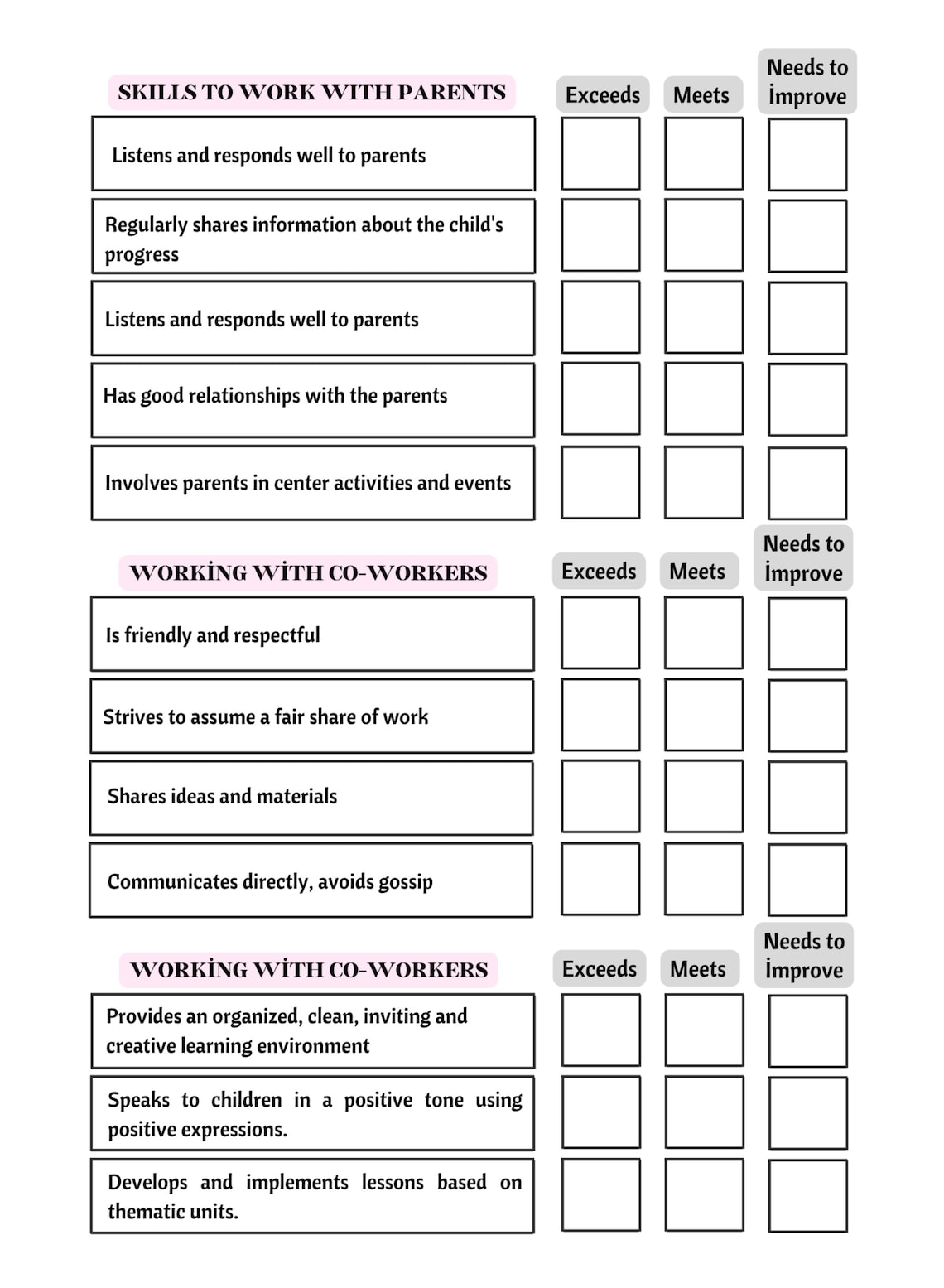 Daycare Staff Evaluation, Editable on CANVA Child Care Center Employee ...