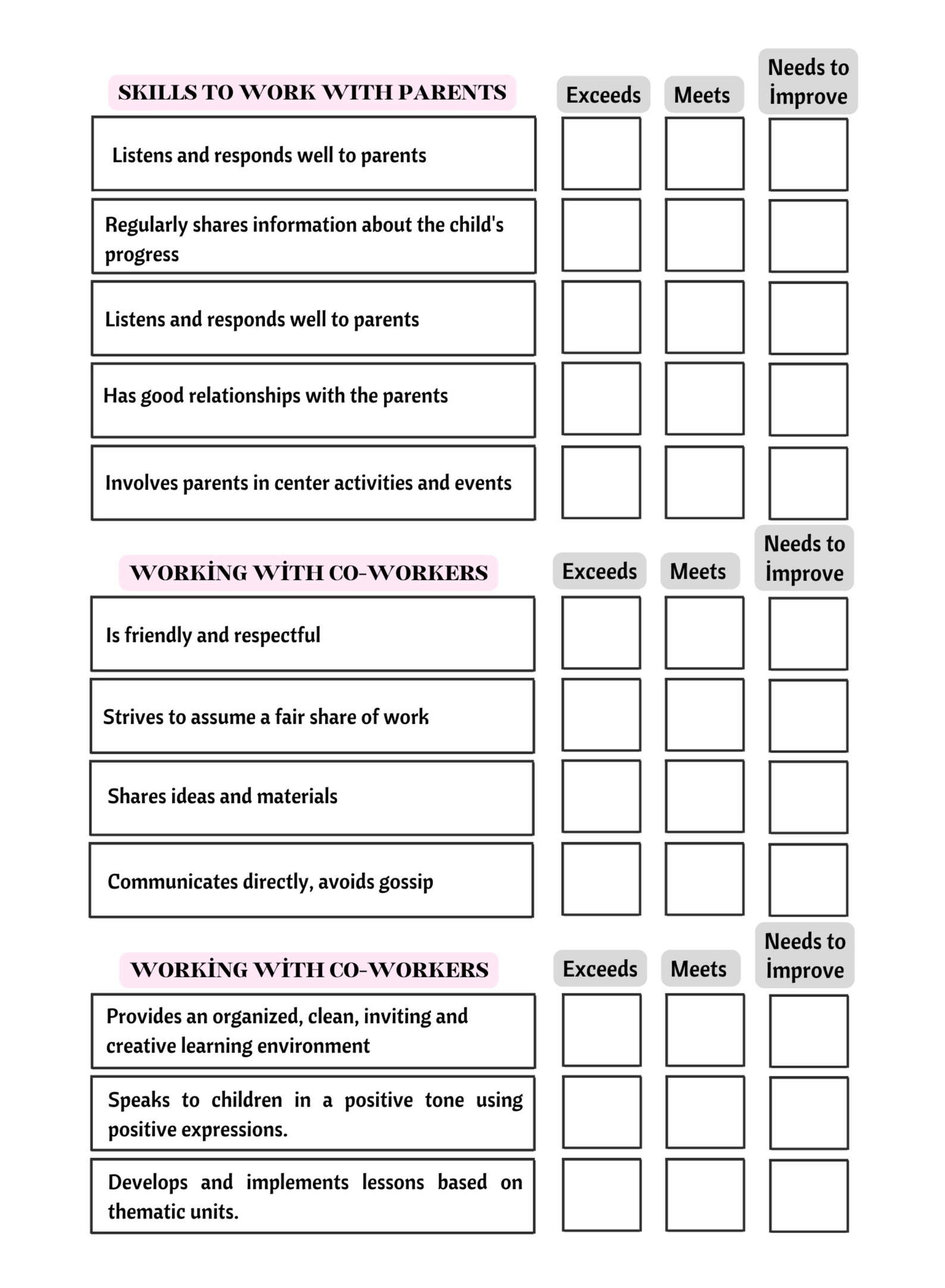 Daycare Staff Evaluation, Editable on CANVA Child Care Center Employee ...