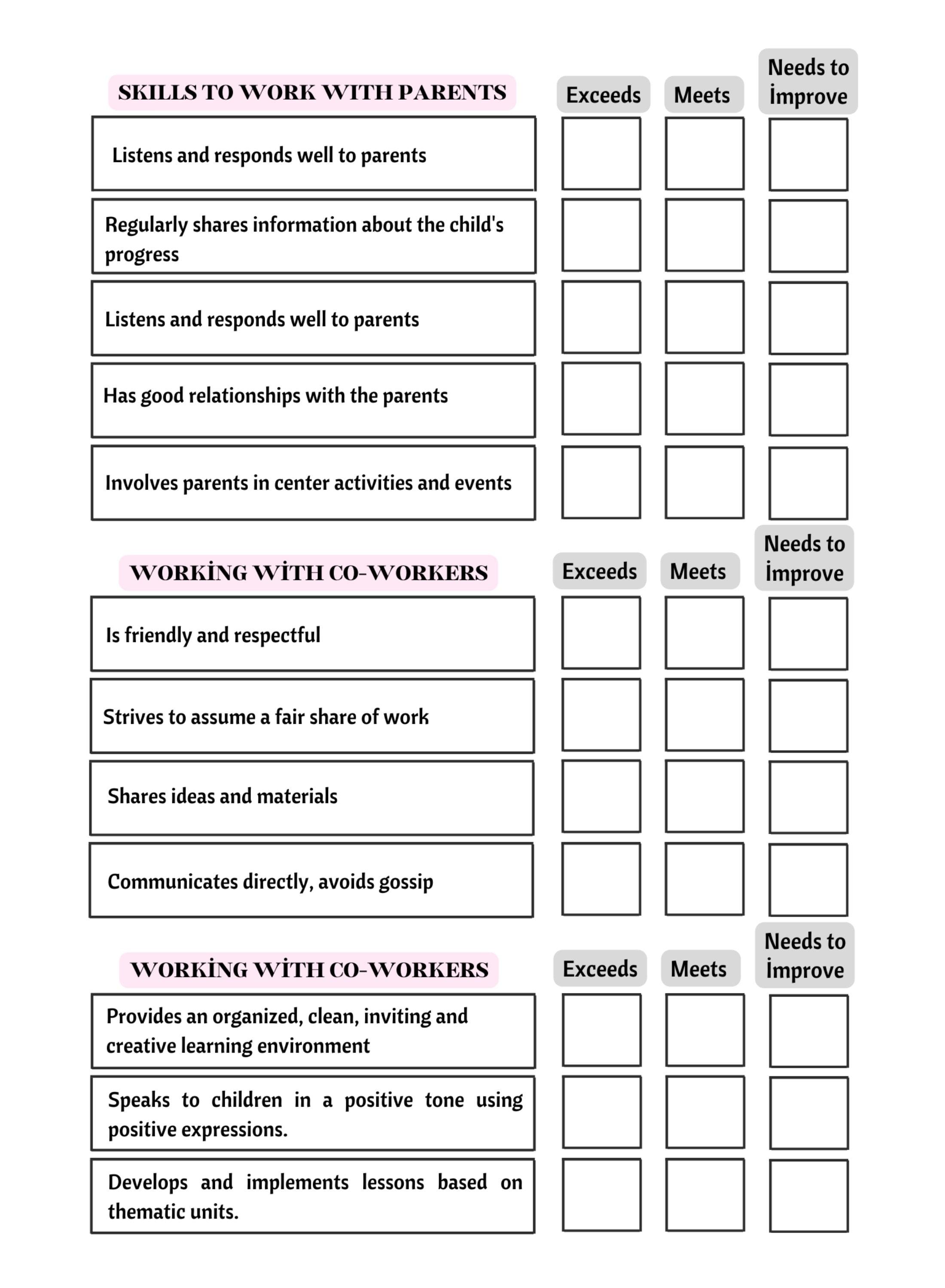 Daycare Staff Evaluation, Editable on CANVA Child Care Center Employee ...