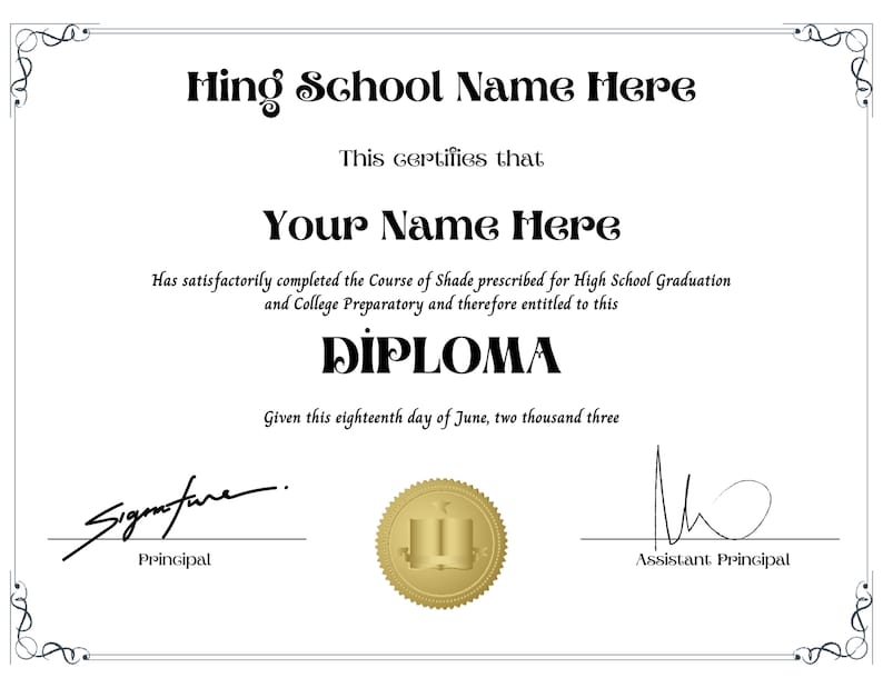 Editable High School Diploma Template: Homeschool Certificate (PDF) - Etsy