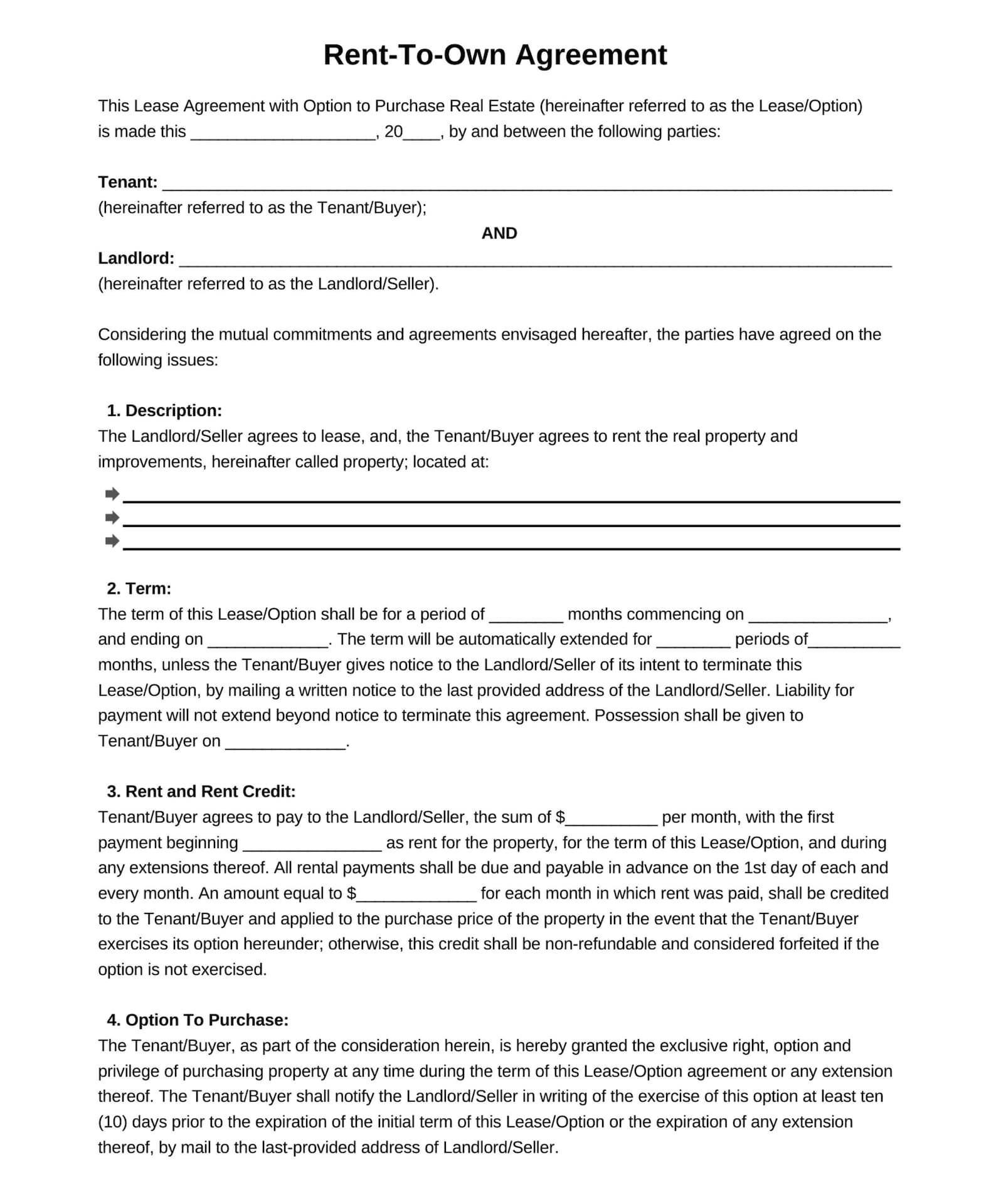 Printable Rent to Own Agreement: Editable Lease (canva Template) - Etsy