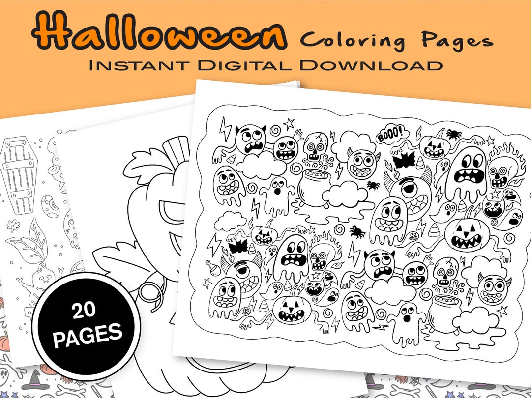Halloween Printable Coloring Pages Bundle for Kids & Adults - Etsy
